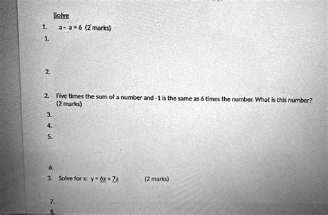 solved pole a a 6 2 marks five times the sum of a number and 1 is