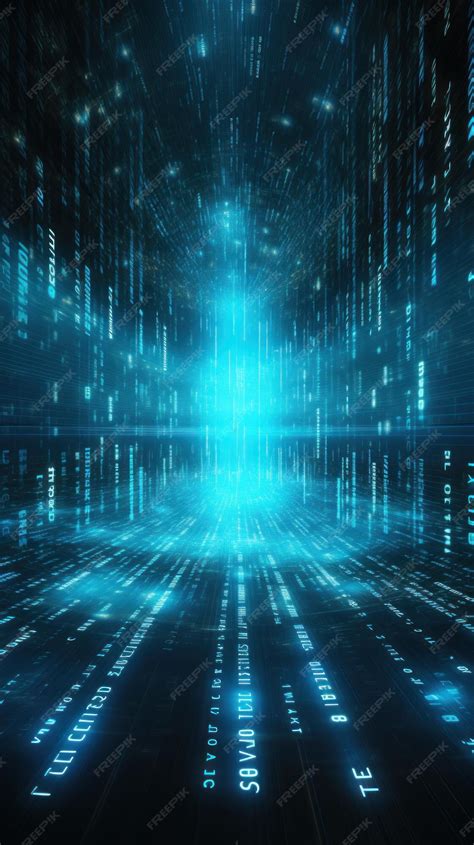 Cyan Abstract Binary Code Background With Glowing Light Rays And