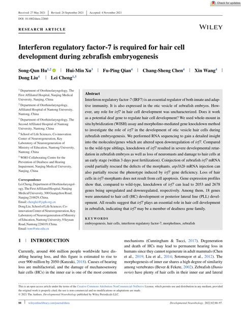 Pdf Interferon Regulatory Factor 7 Is Required For Hair Cell