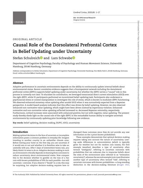 Pdf Causal Role Of The Dorsolateral Prefrontal Cortex In Belief