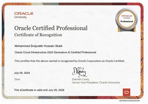 S Md Sirajuddin Hussain On Linkedin Oracle Genai Certification