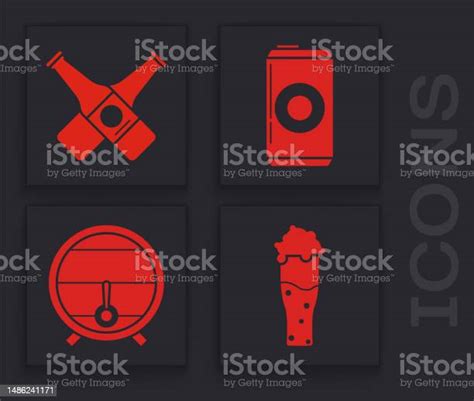 맥주 한 잔 교차 맥주 병 맥주 캔 및 나무 통을 스톱콕 아이콘이있는 랙에 놓습니다 벡터 0명에 대한 스톡 벡터 아트 및 기타