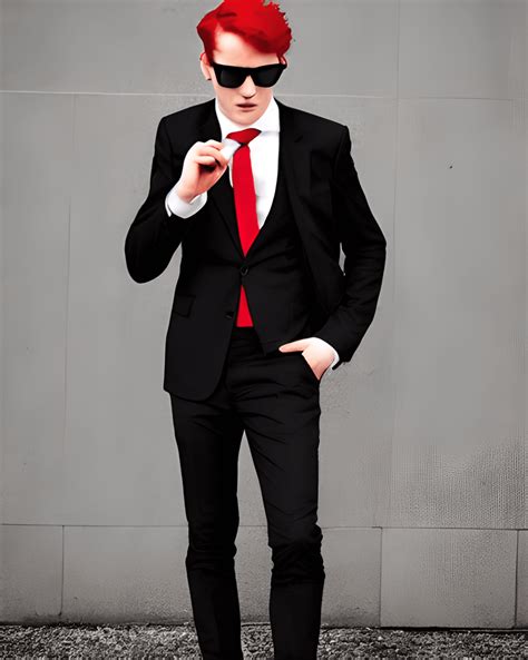 Black Suit And Tie Man With Red Hair Wearing Cool · Creative Fabrica