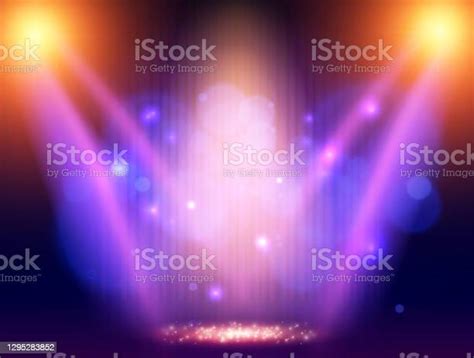 파란색 커튼과 파란색과 노란색 스포트라이트배경 프리젠 테이션 콘서트 쇼를위한 디자인 영화관에 대한 스톡 벡터 아트 및 기타 이미지 영화관 무대 엔터테인먼트 텐트