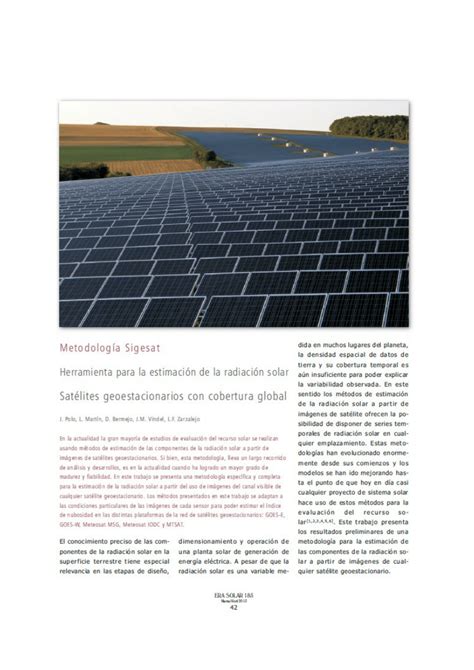 Pdf Sigesat Tool To Estimate Solar Radiation From Geostational Satellites With Global Coverage