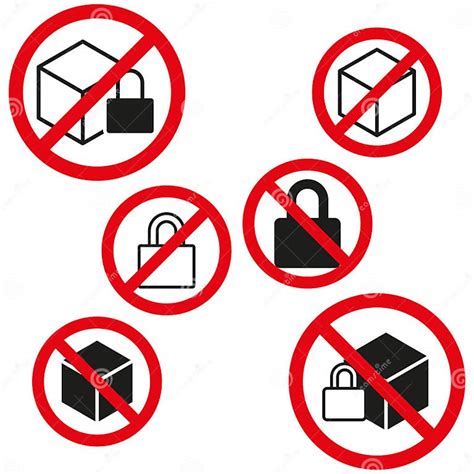 No Package Lock Symbols Set Vector Unlocked Box Signs Prohibited
