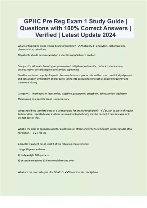 GPHC Pre Reg Exam Study Guide Questions With Correct Answers Verified Latest Update