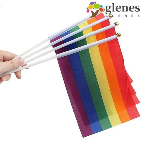 Glenes 10pcs Rainbow Flags Lgbt Rainbow Rainbow Hand Flag