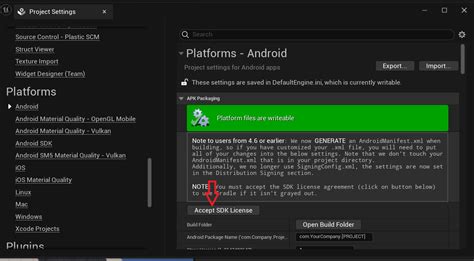 Missing Packagexml File During Android Project Setup In Unreal