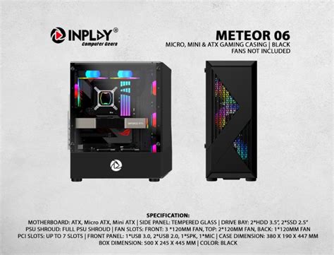 Netcodexph Inplay Meteor 06 Atx Gaming Case Black Fans Not Included