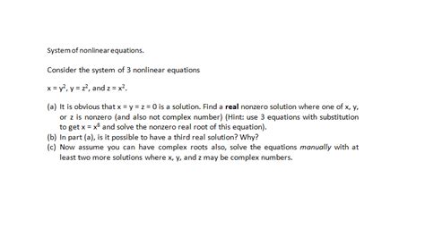 System Of Nonlinear Equations Consider The System Of Chegg