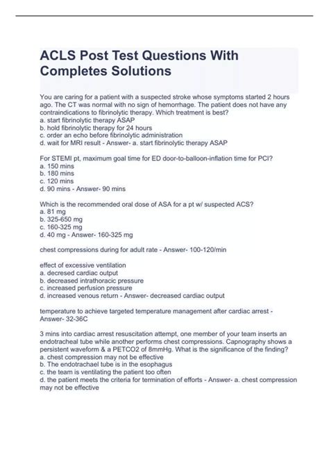 Acls Post Test Questions With Completes Solutions Acls Stuvia Us