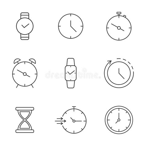 Time Line Icon Set Timer Stopwatch Alarm Thin Label Clock Stroke Symbol Calendar Date Stock