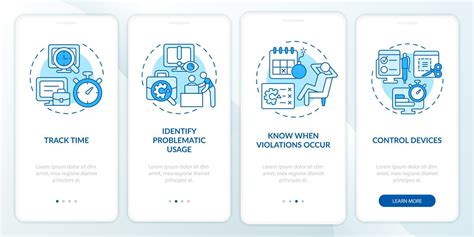 Benefit Of Employee Monitoring Blue Onboarding Mobile App Page Screen Work Tracking Walkthrough