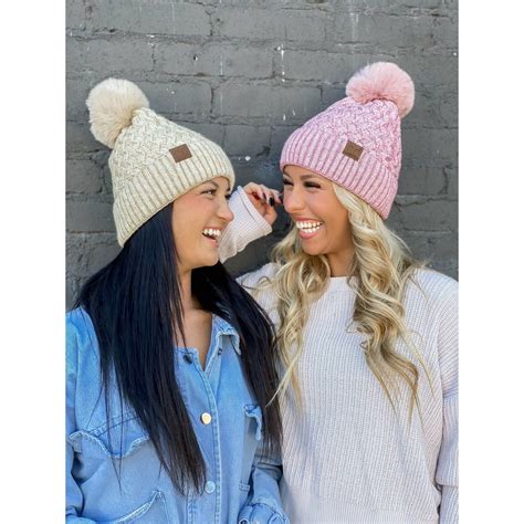 Woven Cable Knit Pom Cc Beanie W7 Design Company