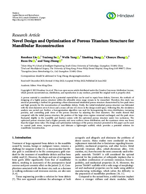Pdf Novel Design And Optimization Of Porous Titanium Structure For Mandibular Reconstruction