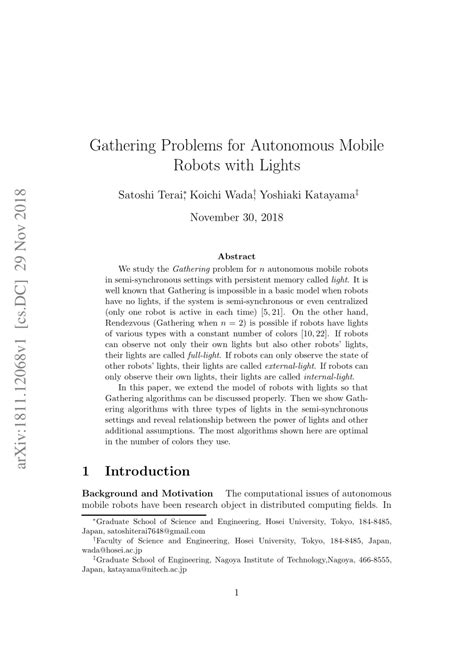 Pdf Gathering Problems For Autonomous Mobile Robots With Lights