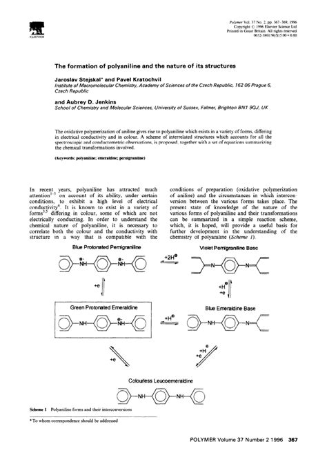 Pdf The Formation Of Polyaniline And The Nature Of Its Structures