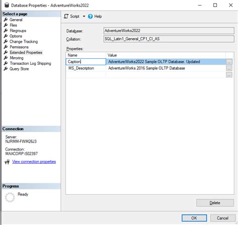Database Dictionary 2 Extended Properties