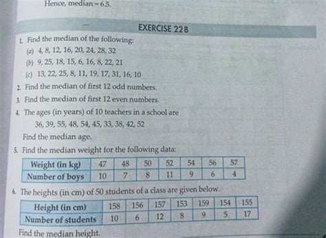 hence median 6 5 exercise 22 b 1 find the median of the following a