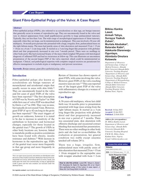 Pdf Giant Fibro Epithelial Polyp Of The Vulva A Case Report