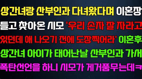 반전 신청사연 남편이 재혼할 사람이 생겼다며 이혼하라는 시모 그사람 아들이 태어난날 병원가서 진실을 말하자 거품무는데사연