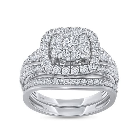 14kt White Gold Round Diamond Double Halo Bridal Wedding Ring Band Set