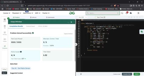 Gfg160 Geekstreak2025 Coding Problemsolving Matrixsearch Sayan Bera