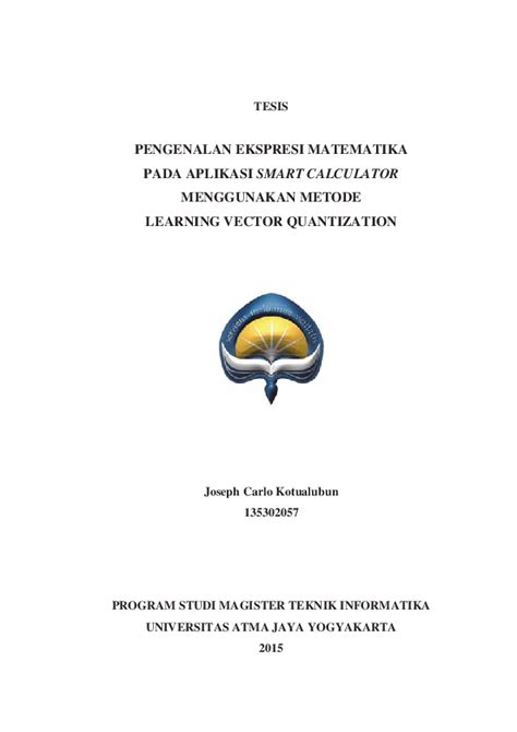 Pdf Pengenalan Ekspresi Matematika Pada Aplikasi Smart Calculator Menggunakan Metode Learning