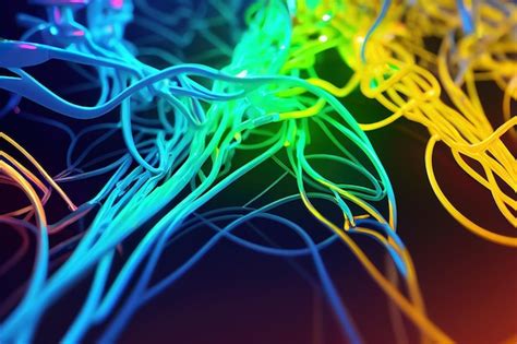 네트워크 빅 데이터 센터 서버 인터넷 속도를 위한 라인이 있는 미래 기술 추상 배경 디지털 기술 터널에 추상 네온 불빛 프리미엄 사진