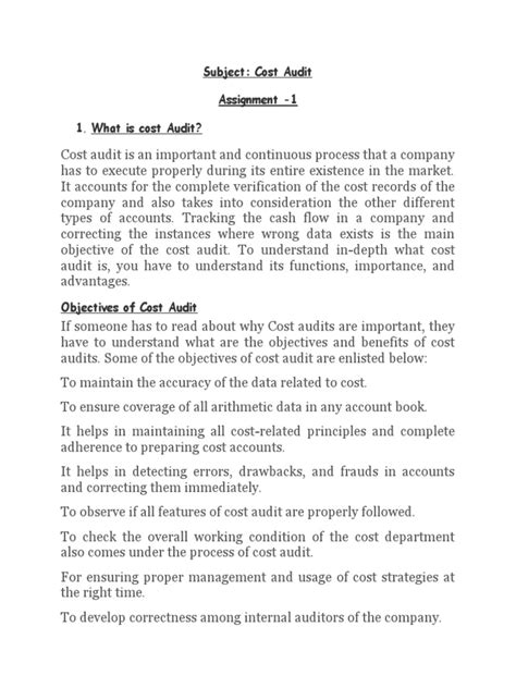 Cost Audit Assignment 1 Pdf Career And Growth