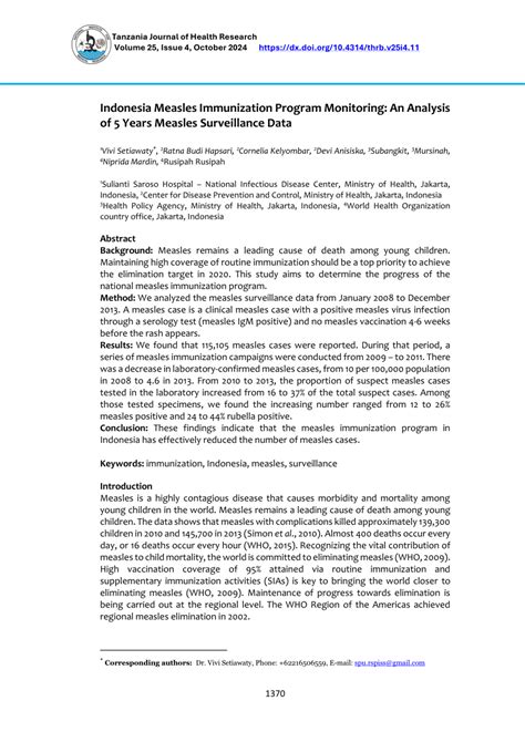 Pdf Indonesia Measles Immunization Program Monitoring An Analysis Of 5 Years Measles