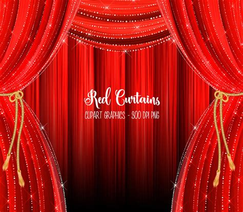 Red Stage Curtains Clipart Theater Backdrop Digital Graphics Etsy