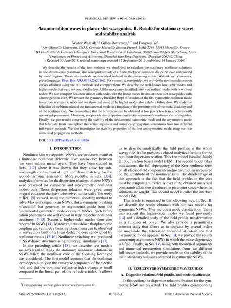 Pdf Plasmon Soliton Waves In Planar Slot Waveguides Ii Results For Stationary Waves And