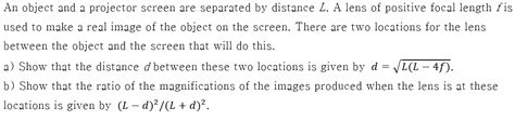 solved an object and a projector screen are separated by