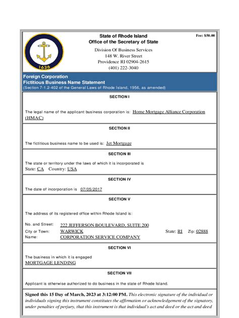 Fillable Online Foreign Corporation Fictitious Business Name Statement