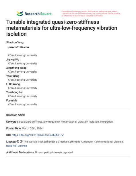 Pdf Tunable Integrated Quasi Zero Stiffness Metamaterials For Ultra