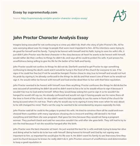 John Proctor Character Analysis Essay Free Essay Example 590 Words