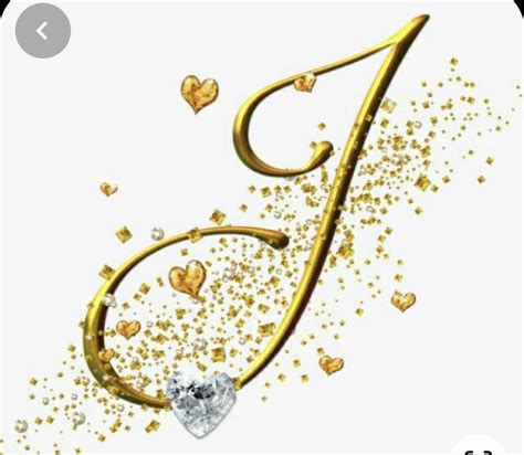 J Initial With Gold Hearts And Diamond