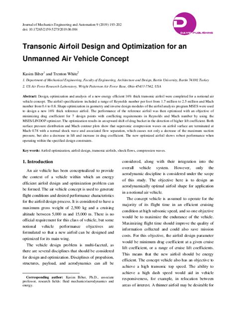 Pdf Transonic Airfoil Design And Optimization For An Unmanned Air