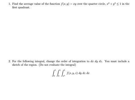 Solved Find The Average Value Of The Function F X Y Xy Chegg