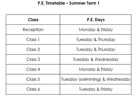 Langley Moor Primary School Pe Timetable