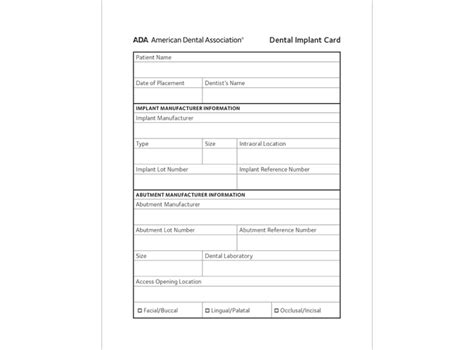Implant Chart Documentation Template