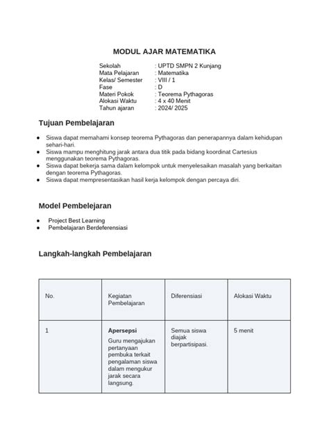 3 3 Modul Ajar Tp 24 Kelas 8 Teorema Pythagoras Putri Pdf
