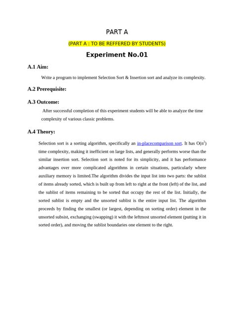 8612lab Manual Expt No 1 Aoa Selection Sort Pdf Algorithms And