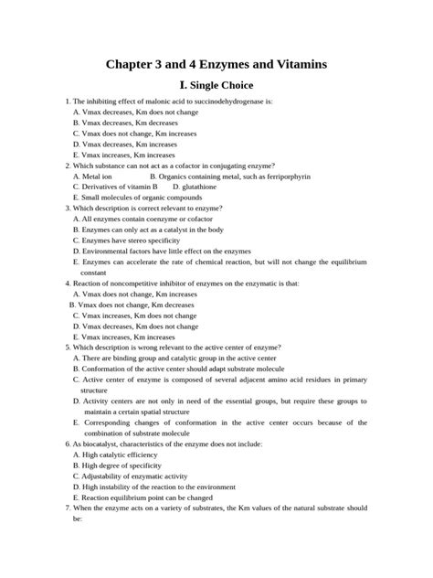 Chapter 3 And 4 Enzymes And Vitamins No Answer Pdf Enzyme