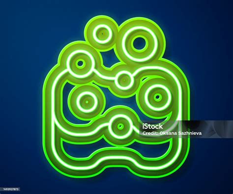 빛나는 네온 라인 스폰지 아이콘은 파란색 배경에 분리되어 있습니다 설거지를위한 인피 한 줄기 청소 서비스 개념입니다 벡터 가사 집안일에 대한 스톡 벡터 아트 및 기타 이미지