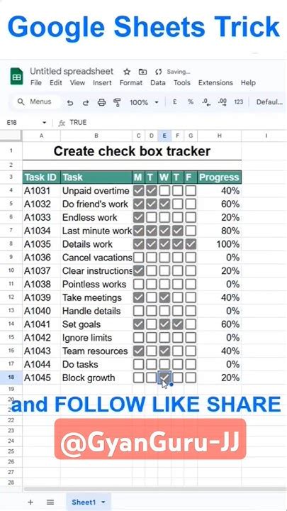 Create A Checkbox Tracker In Excel Shorts Shortsfeed Shortsvideo