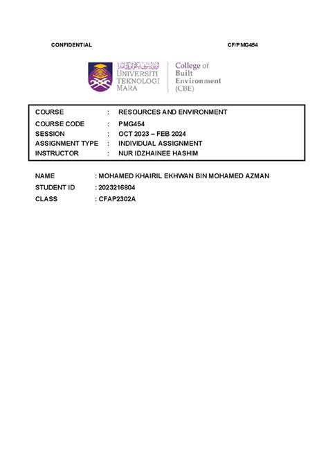 Individual Assignment Pmg454 Resource Confidential Cfpmg Name Mohamed Khairil Ekhwan Bin