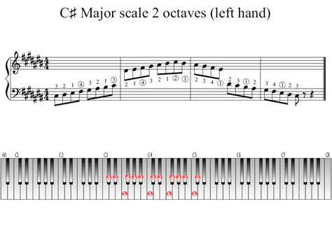 C Sharp Major Scale Octaves Left Hand Piano Fingering Figures